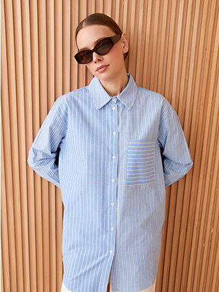 LCW Modest - LCW Modest Mavi Çizgili Oversize Kadın Gömlek Tunik ...