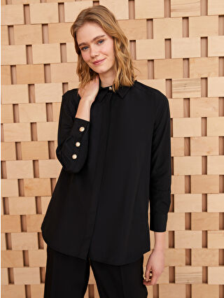 LCW Modest - LCW Modest Siyah Düz Poplin Kadın Gömlek Tunik - S3EQ09Z8 ...