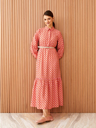 LCW Modest Collared Neck Patterned Long Sleeve Women's Dress -S3FC55Z8 ...