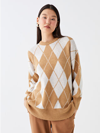 LCW Modest Crew Neck Patterned Oversize Women's Knitwear Sweater ...