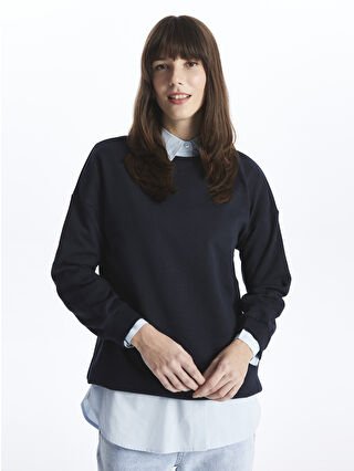 LCW Modest Lacivert Bisiklet Yaka Düz Uzun Kollu Kadın Sweatshirt Tunik ...