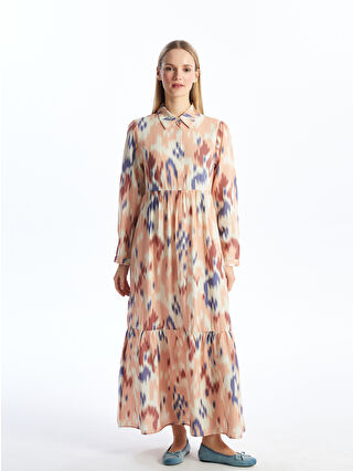 LCW Modest Collared Neck Patterned Long Sleeve Women's Dress -S4AJ04Z8 ...