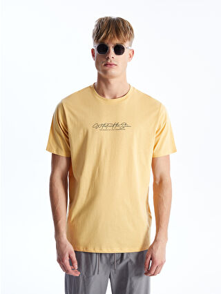 XSIDE Crew Neck Short Sleeve Printed Combed Cotton Men's T-shirt -S4BU17Z8-Y0D - LC Waikiki