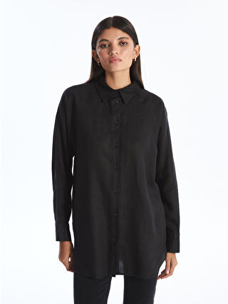 LCW Modest - LCW Modest Siyah Oversize %100 Keten Kadın Gömlek ...