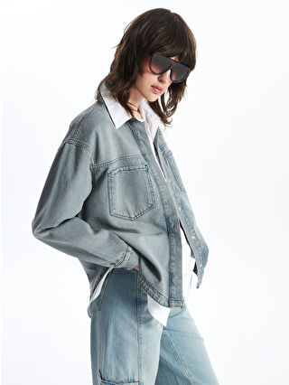 LCW Vision Oversize Women's Denim Shirt Jacket -S4I740Z8-GRD - LC Waikiki