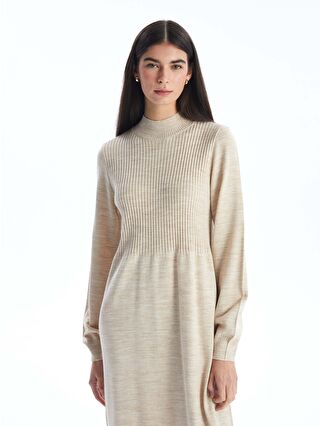 LCW Modest - LCW Modest Bej Yarım Balıkçı Yaka Kadın Triko Elbise ...