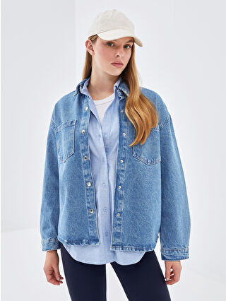LCW Vision Oversize Women's Denim Shirt Jacket -W4J485Z8-311 - LC Waikiki