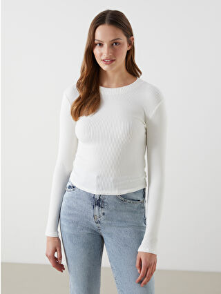 LCW Vision Ekru Bisiklet Yaka Dokulu Kadın Body - W4L777Z8-FDJ | LCW