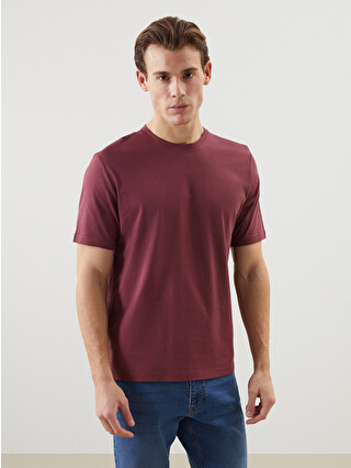 LCWAIKIKI Basic Bordo Bisiklet Yaka Penye Erkek Tişört - S50839Z8-YPE | LCW