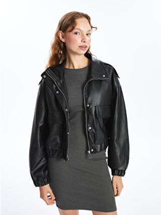 LCW Vision Funnel Neck Oversize Women's Faux Leather Jacket -S57971Z8 ...