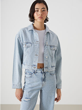 LCW Vision Collared Neck Oversize Crop Women's Denim Jacket -S59898Z8 ...