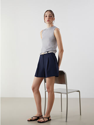 LCW Vision Lacivert Beli Kemerli Loose Fit Kadın Şort - S5JT71Z8-Y5H | LCW