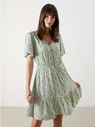 LCW Comfort V-Neck Floral Mini Dress -S5OA37Z8-LRL - LC Waikiki