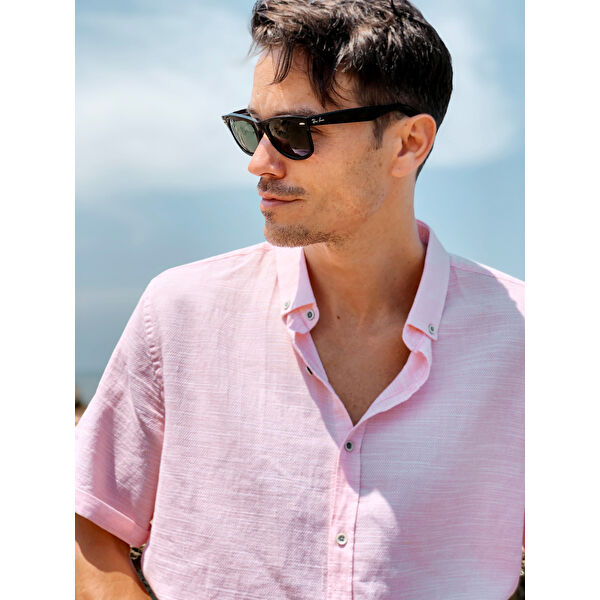 Slim Fit Armürlü Kısa Kollu Gömlek Slim Fit Armürlü Kısa Kollu Gömlek