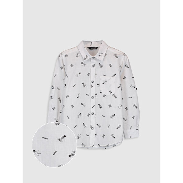 Desenli Uzun Kollu Poplin Erkek Çocuk Gömlek