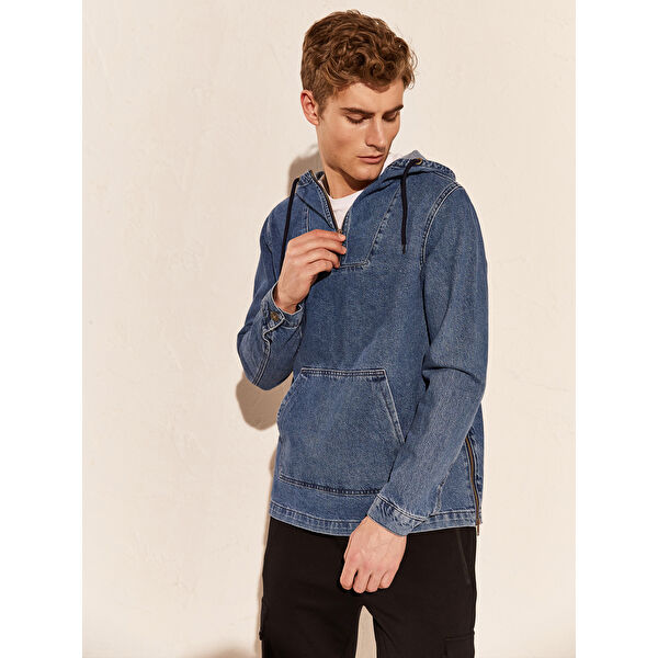 Standart Kalıp Kanguru Erkek Jean Ceket Standart Kalıp Kanguru Erkek Jean Ceket