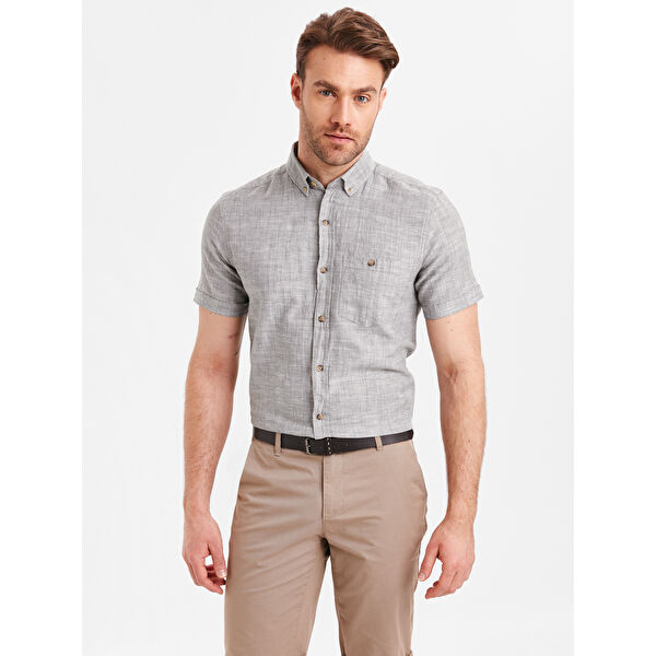 Regular Fit Kısa Kollu Keten Gömlek