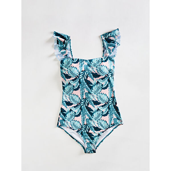 Fırfır Detaylı Desenli Mayo Anne Kız Kombini