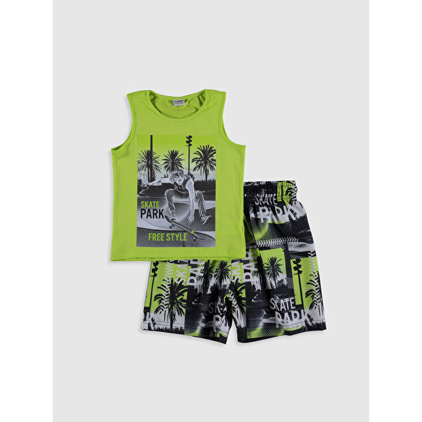 Bisiklet Yaka Baskılı Erkek Çocuk Yüzme Takım