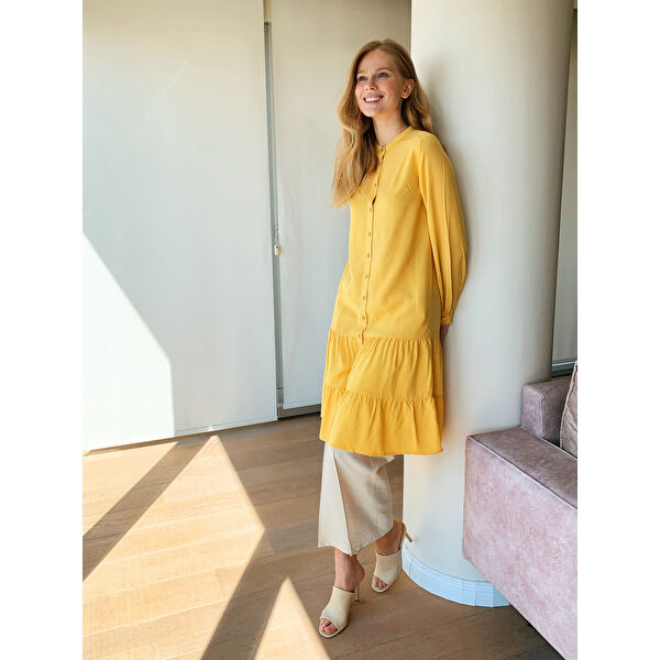 Fırfır Detaylı Viskon Uzun Kollu Kadın Tunik Fırfır Detaylı Viskon Uzun Kollu Kadın Tunik