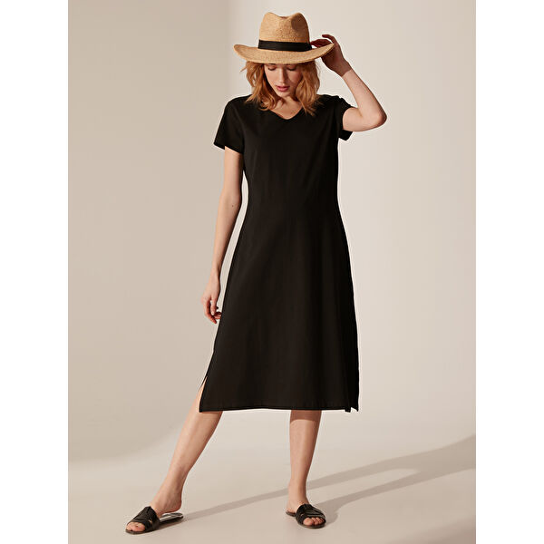 V Yaka Kısa Kollu Kadın Yüzme Giyim Üst