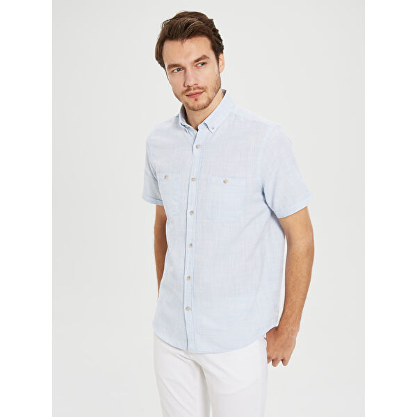 Regular Fit Kısa Kollu Armürlü Gömlek Regular Fit Kısa Kollu Armürlü Gömlek