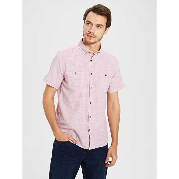 Regular Fit Kısa Kollu Armürlü Gömlek Regular Fit Kısa Kollu Armürlü Gömlek