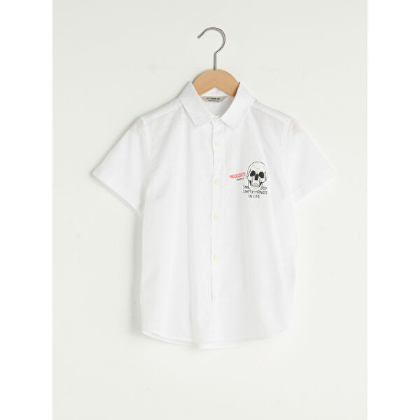 Baskılı Kısa Kollu Poplin Erkek Çocuk Gömlek