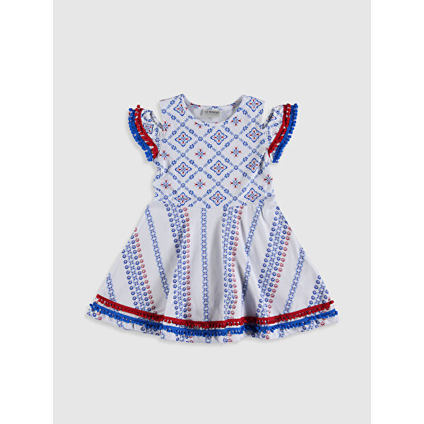 Kız Çocuk Omuzu Açık Desenli Elbise