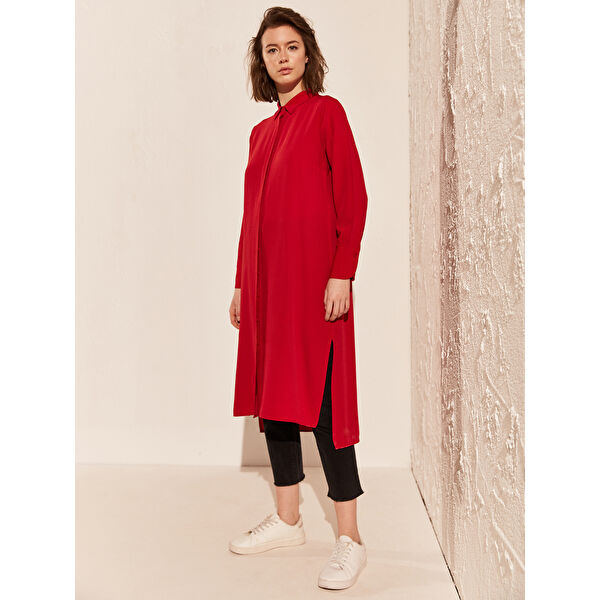 MODEST Gömlek Yaka Standart Fit Uzun Kollu Kadın Düz Salaş Tunik MODEST Gömlek Yaka Standart Fit Uzun Kollu Kadın Düz Salaş Tunik