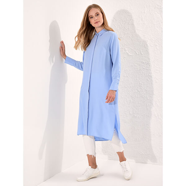 MODEST Gömlek Yaka Standart Fit Uzun Kollu Kadın Düz Salaş Tunik MODEST Gömlek Yaka Standart Fit Uzun Kollu Kadın Düz Salaş Tunik