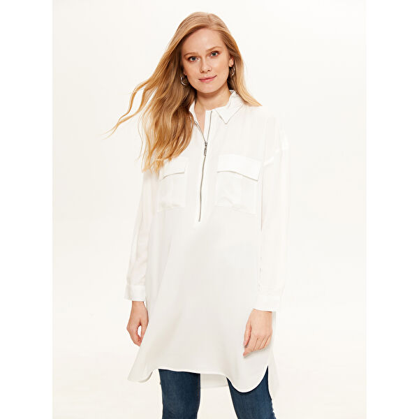 Yakası Fermuarlı Salaş Viskon Tunik