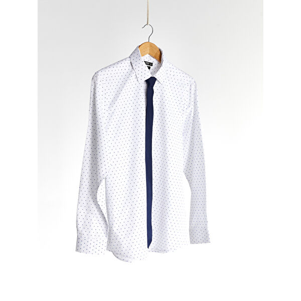 Slim Fit Uzun Kollu Desenli Poplin Erkek Gömlek