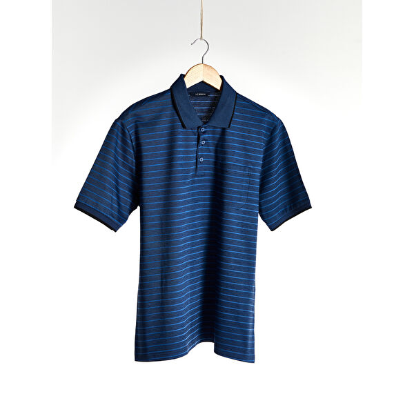 Merserize Polo Yaka Kısa Kollu Çizgili Erkek Tişört