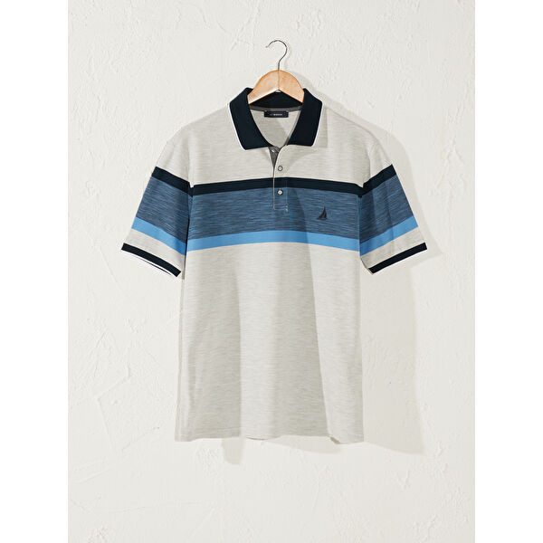 Merserize Polo Yaka Kısa Kollu Çizgili Erkek Tişört