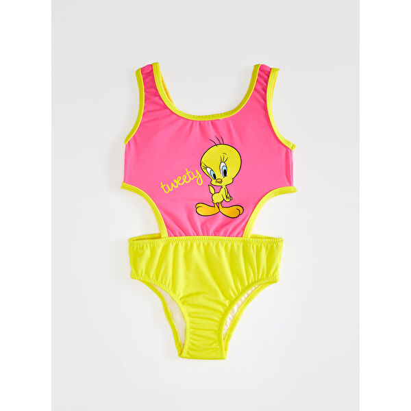 Esnek Kumaştan Tweety Baskılı Kız Çocuk Mayo