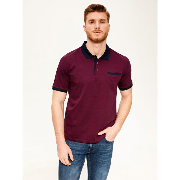 Merserize Polo Yaka Kısa Kollu Çizgili Erkek Tişört