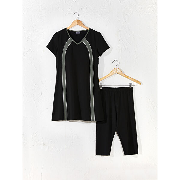 Desenli Kadın Yüzme Kısa Kollu Tunik ve Tayt