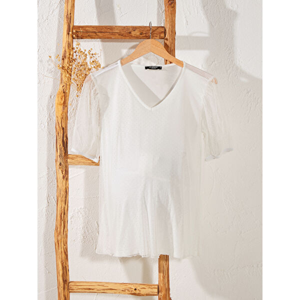 Bisiklet Yaka Kısa Kollu Penye Kadın Hamile Tül Bluz Bisiklet Yaka Kısa Kollu Penye Kadın Hamile Tül Bluz