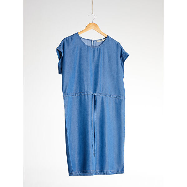 Beli Büzgülü Jean Elbise