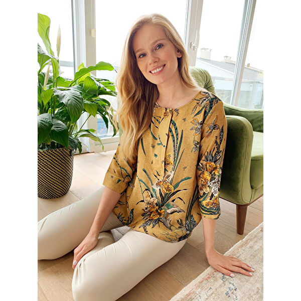 Çiçek Desenli Viskon Bluz