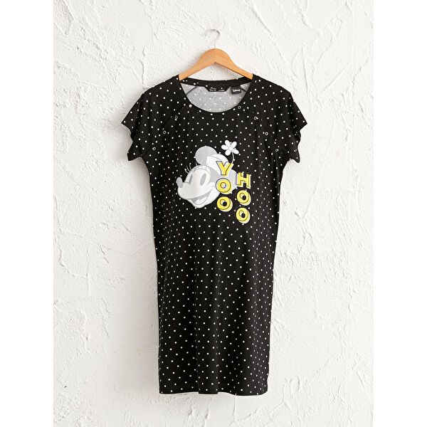 Mickey Mouse Baskılı Emzirme Özellikli Puantiyeli Gecelik