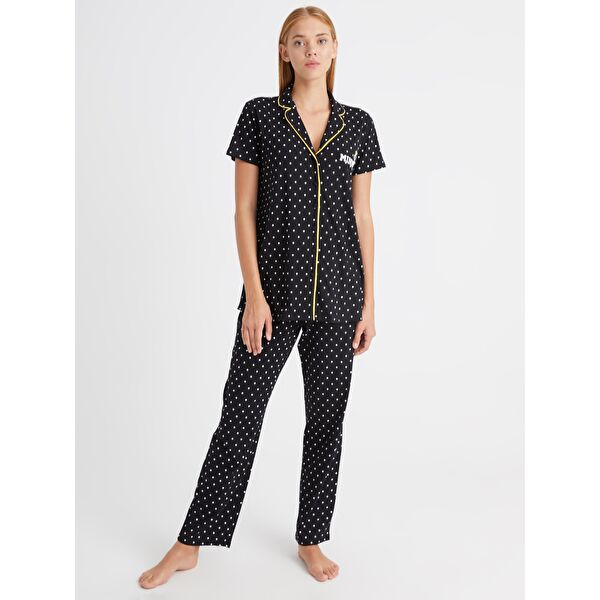 Minnie Mouse Baskılı Puantiyeli Pamuklu Pijama Takımı