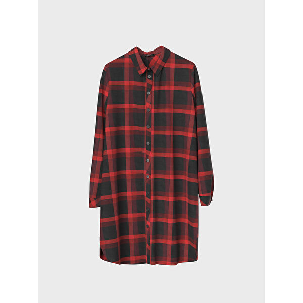 Ekose Salaş Viskon Uzun Kollu Kadın Tunik