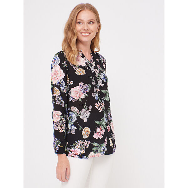 Çiçek Desenli Viskon Bluz