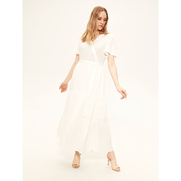 Standart Fit Kısa Kollu Krinkle Kadın Elbise