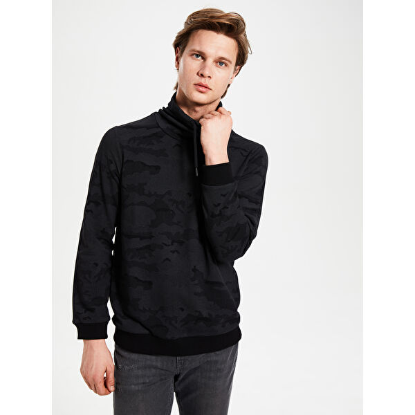 Keşiş Yaka Uzun Kollu Erkek Sweatshirt