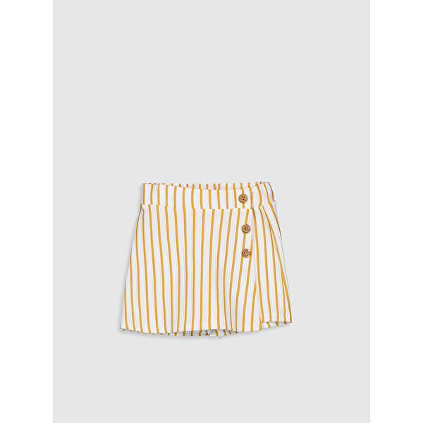 Beli Lastikli Çizgili Kız Çocuk Şort