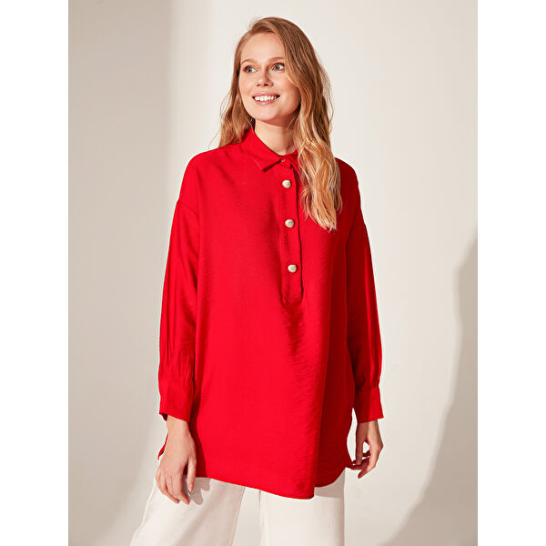 MODEST Gömlek Yaka Uzun Kollu Oversize Kadın Tunik