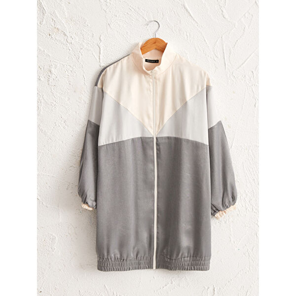 Yakası Fermuarlı Renk Bloklu Tunik